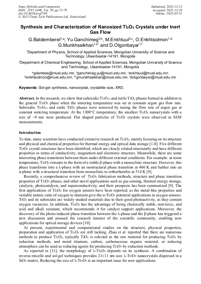 Synthesis and Characterization of Nanosized Ti3O5 Crystals under Inert ...