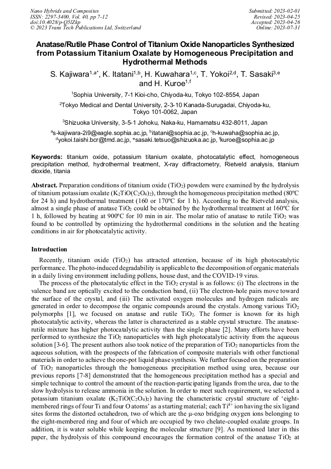 Anatase/Rutile Phase Control of Titanium Oxide Nanoparticles ...