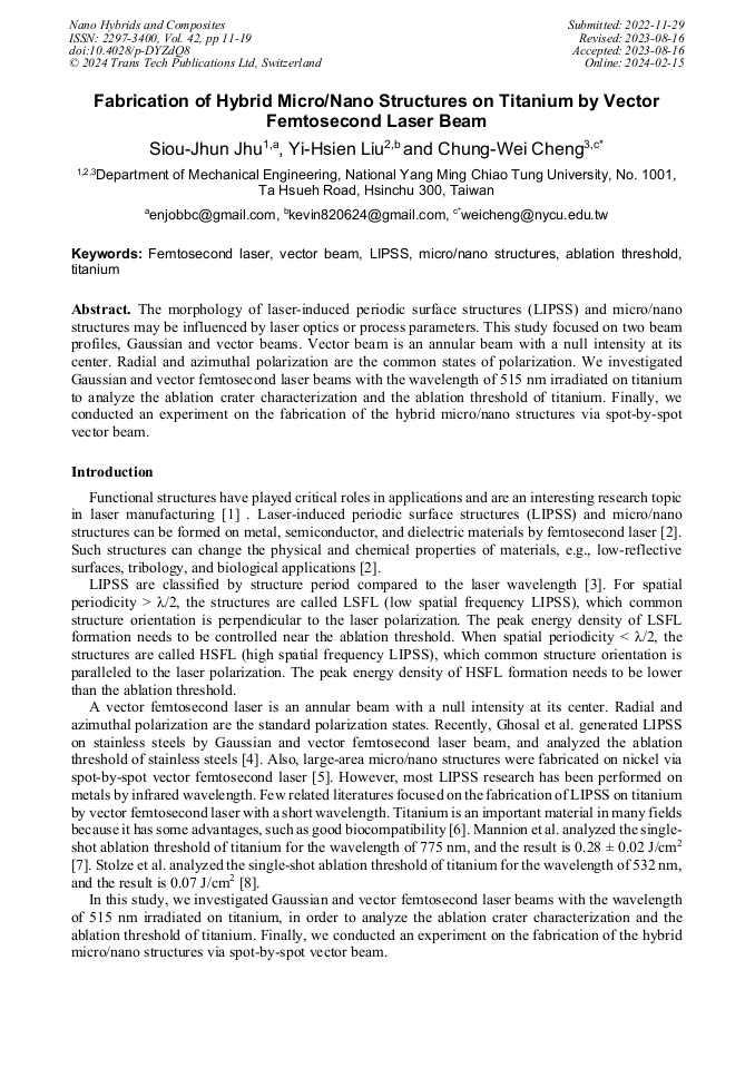 Fabrication of Hybrid Micro/Nano Structures on Titanium by Vector ...