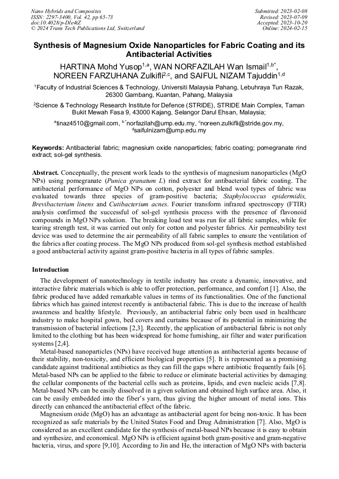 Synthesis of Magnesium Oxide Nanoparticles for Fabric Coating and its ...