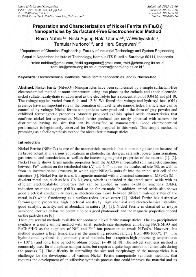 Preparation and Characterization of Nickel Ferrite (NiFe2O4 ...