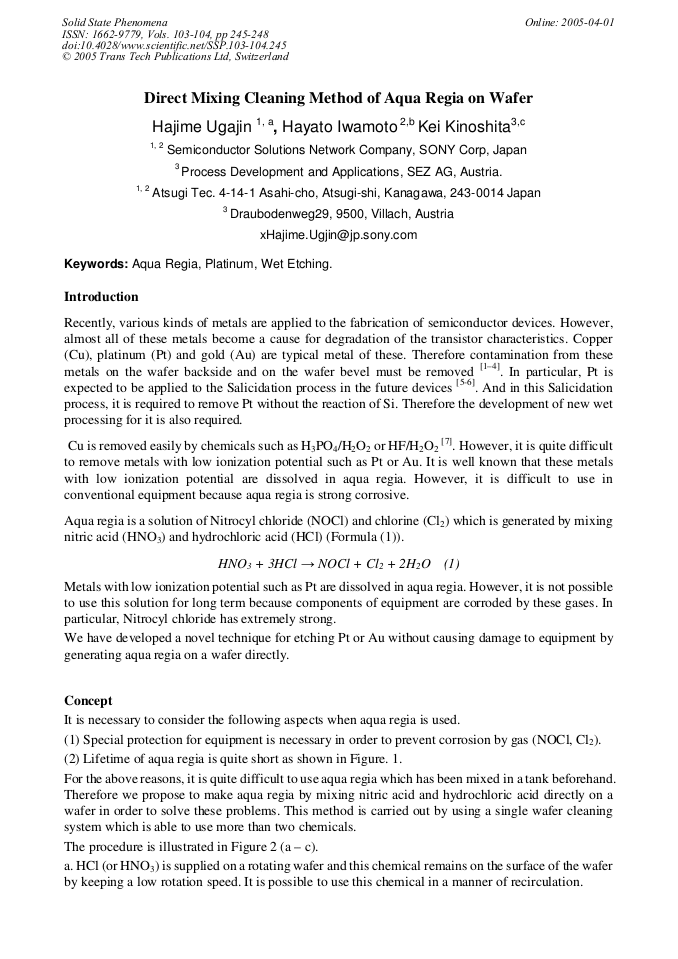 Direct Mixing Cleaning Method of Aqua Regia on Wafer | Scientific.Net