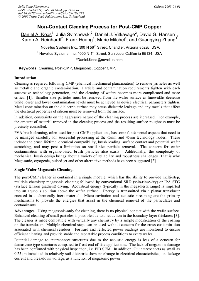 Non-Contact Cleaning Process for Post-CMP Copper | Scientific.Net