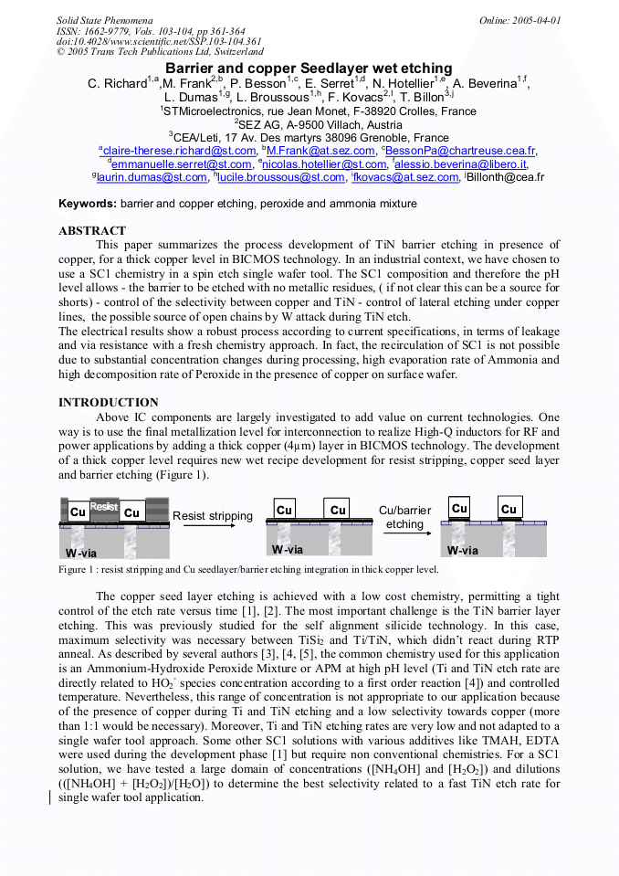 Barrier and Copper Seedlayer Wet Etching | Scientific.Net