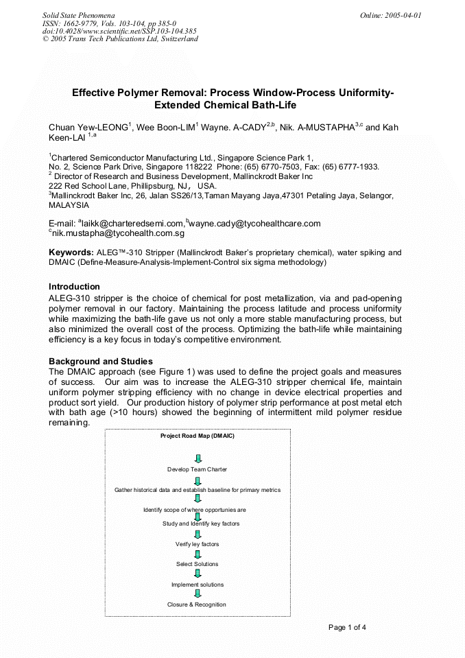 Effective Polymer Removal: Process Window-Process Uniformity-Extended ...