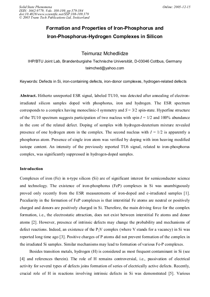 Formation and Properties of Iron-Phosphorus and Iron-Phosphorus ...