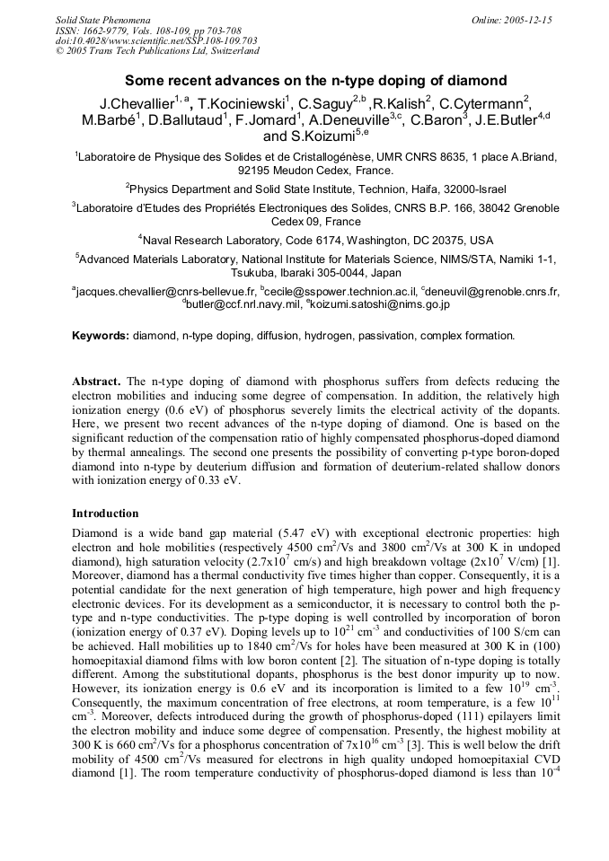 Some Recent Advances on the n-Type Doping of Diamond | Scientific.Net