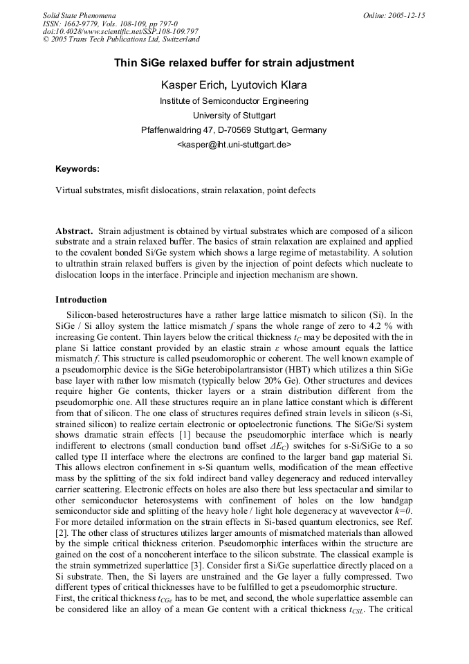 Thin SiGe Relaxed Buffer for Strain Adjustment | Scientific.Net