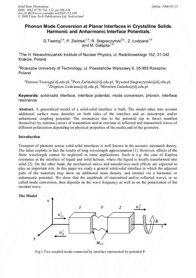 Phonon Mode Conversion at Planar Interfaces in Crystalline Solids ...