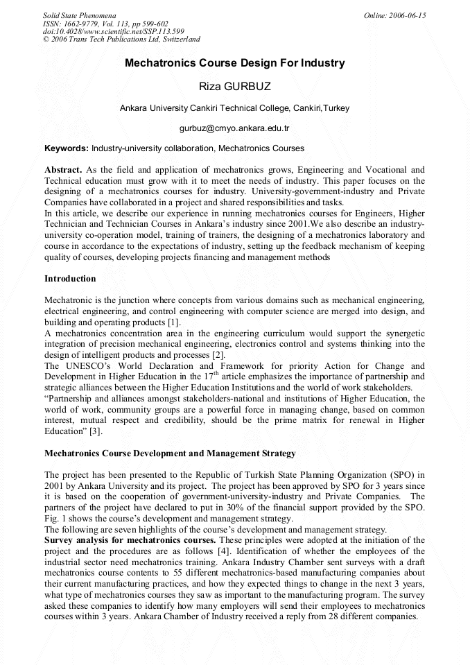 Mechatronics Course Design for Industry | Scientific.Net