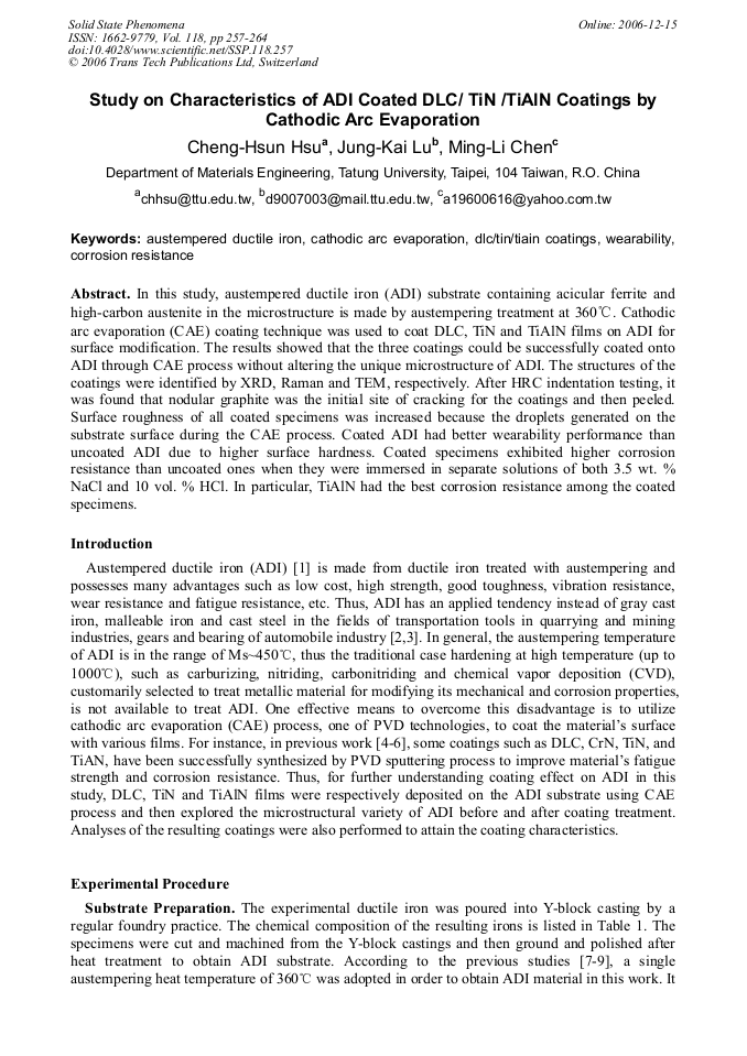 Study on Characteristics of ADI Coated DLC/ TiN /TiAlN Coatings by ...