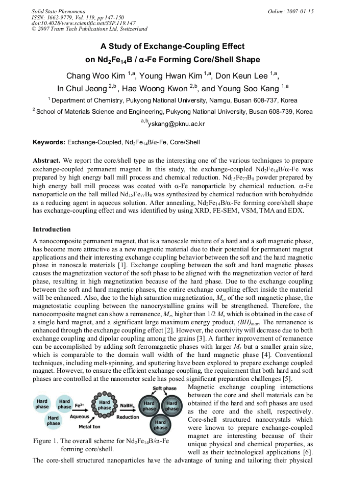 A Study of Exchange-Coupling Effect on Nd2Fe14B / α-Fe Forming Core ...