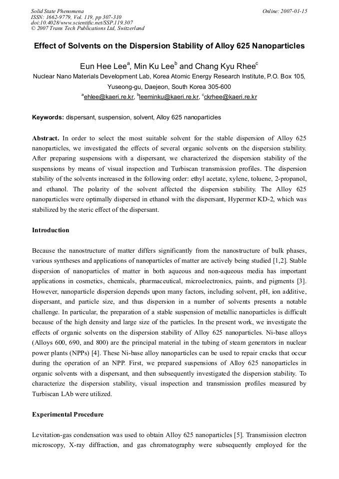 Effect of Solvents on the Dispersion Stability of Alloy 625 ...