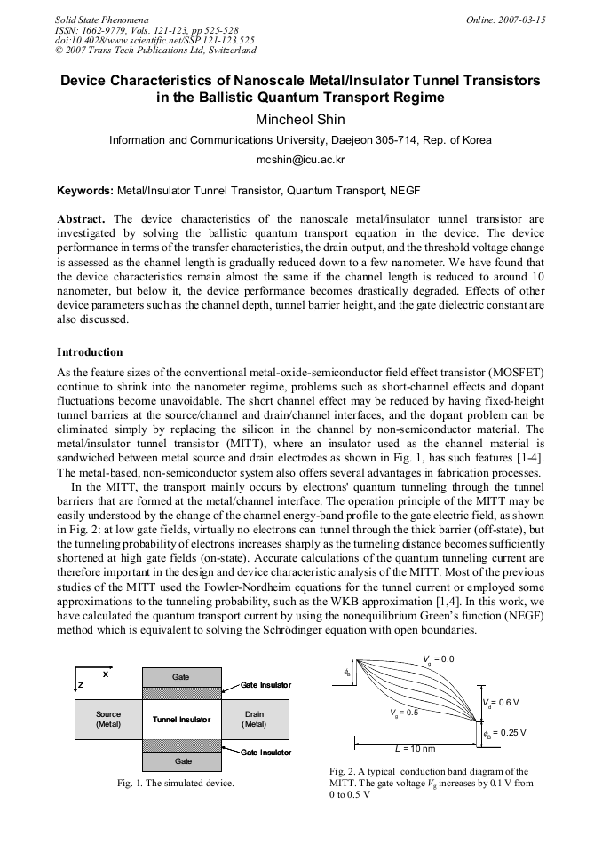Device Characteristics of Nanoscale Metal/Insulator Tunnel Transistors ...