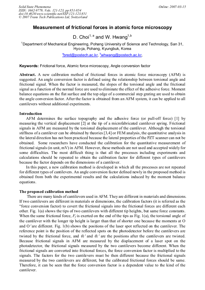 Measurement of Frictional Forces in Atomic Force Microscopy ...