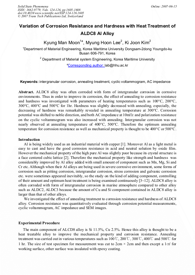 Variation of Corrosion Resistance and Hardness with Heat Treatment of ...