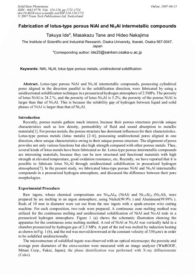 Fabrication of Lotus-Type Porous NiAl and Ni3Al Intermetallic Compounds ...