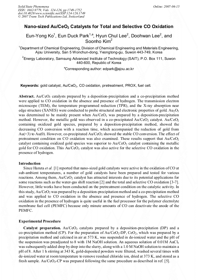 Nano-Sized Au/CeO2 Catalysts for Total and Selective CO Oxidation ...