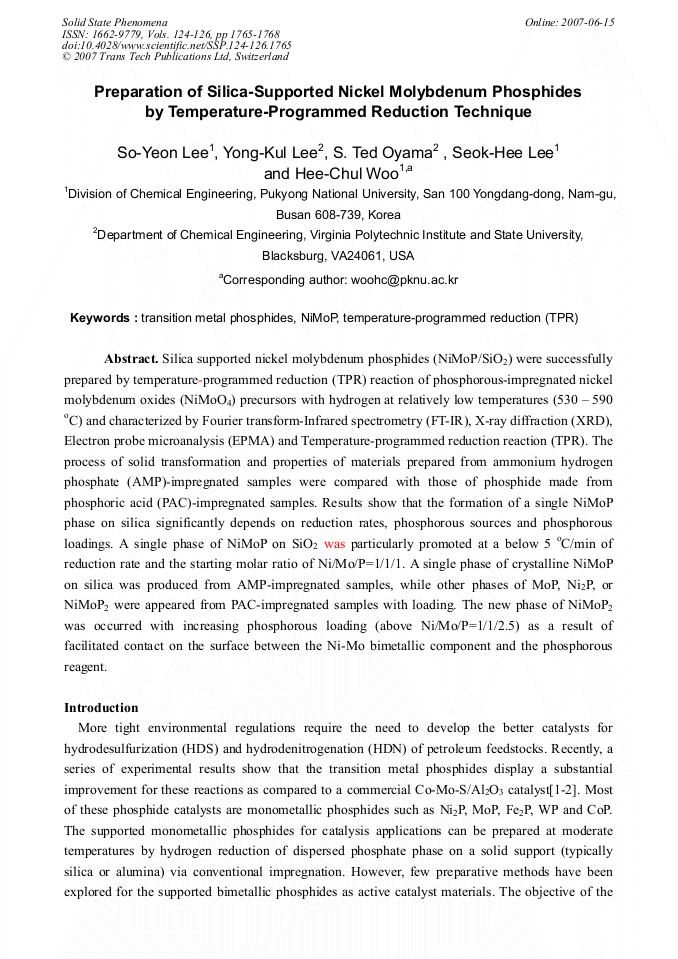 Preparation of Silica-Supported Nickel Molybdenum Phosphides by ...