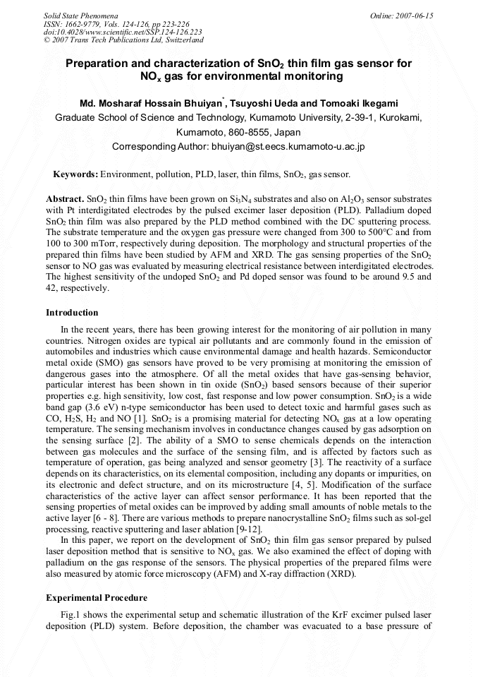 Preparation and Characterization of SnO2 Thin Film Gas Sensor for NOx ...