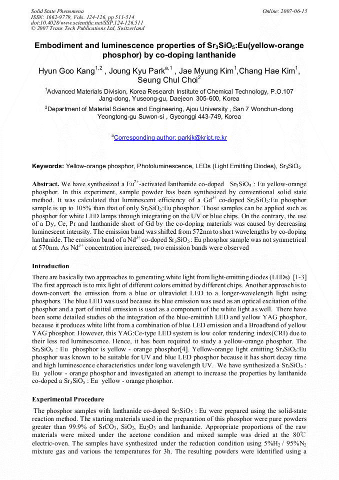 Embodiment and Luminescence Properties of Sr3SiO5:Eu(Yellow-Orange ...