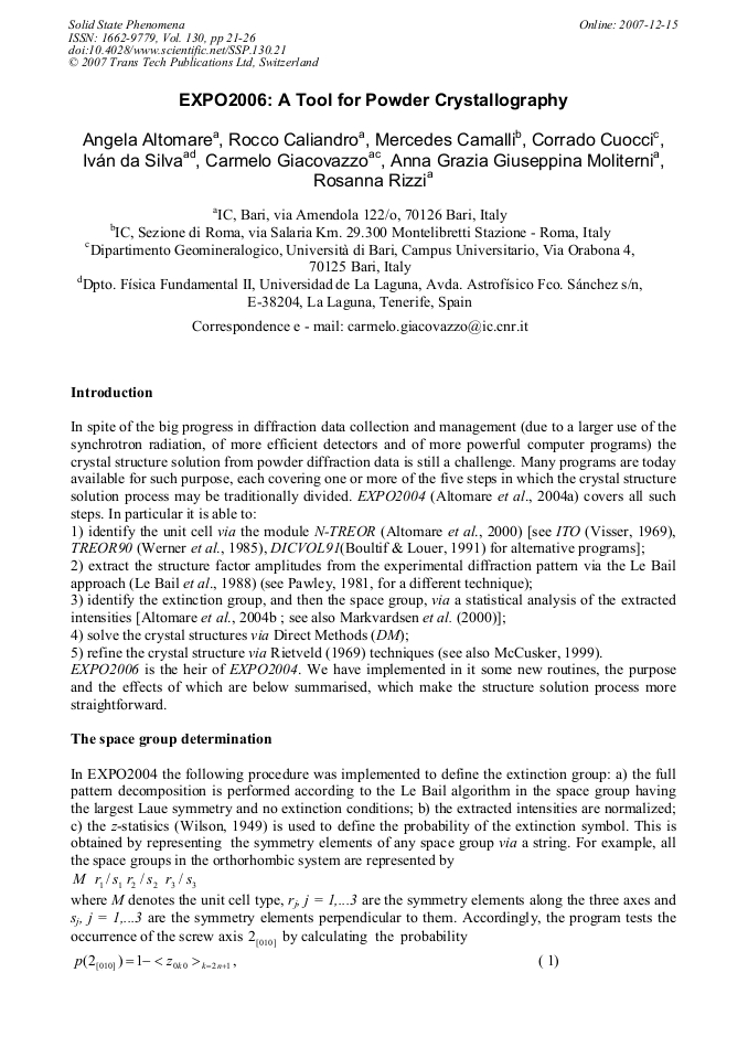 Expo2006: A Tool for Powder Crystallography | Scientific.Net