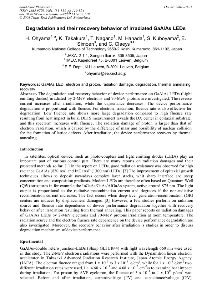 Degradation and their Recovery Behavior of Irradiated GaAlAs LEDs ...