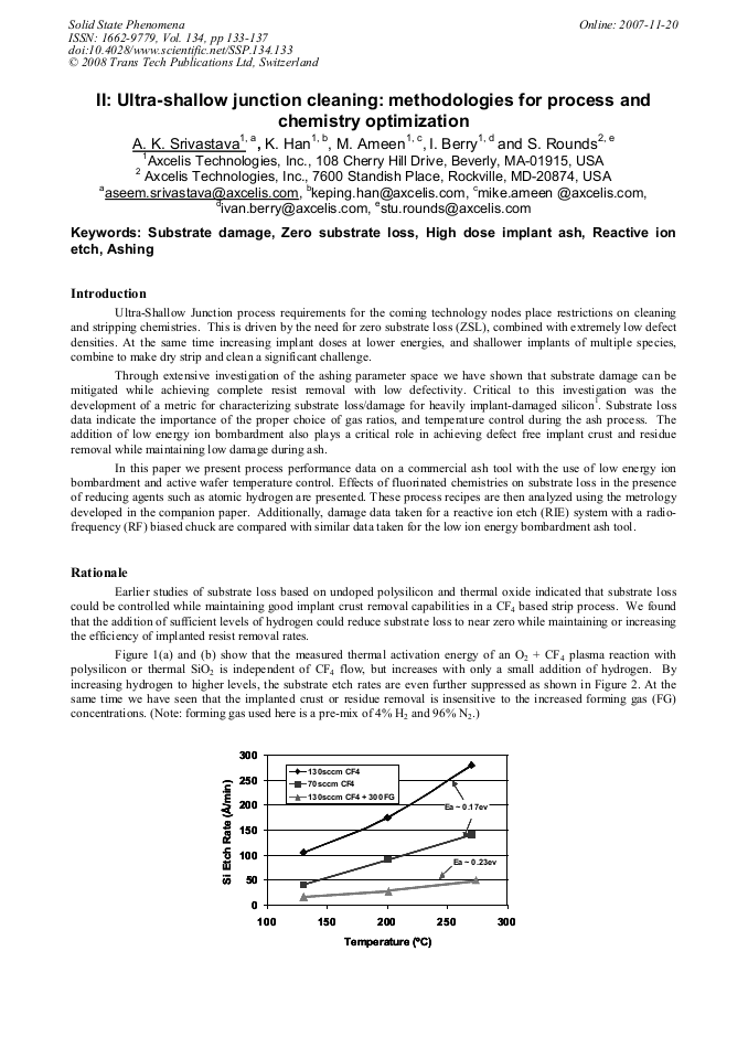 II: Ultra-Shallow Junction Cleaning: Methodologies for Process and ...