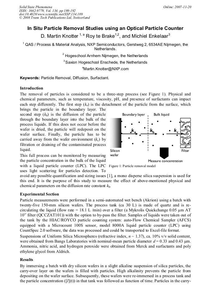 In Situ Particle Removal Studies Using an Optical Particle Counter ...