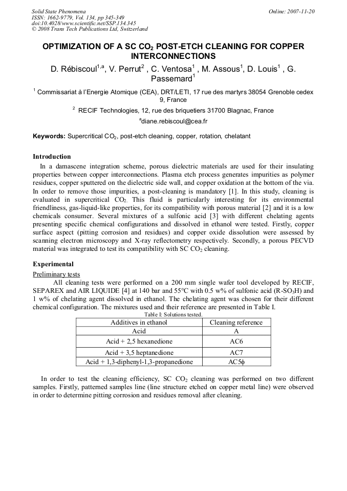 Optimization of a SC CO2 Post-Etch Cleaning for Copper Interconnections ...