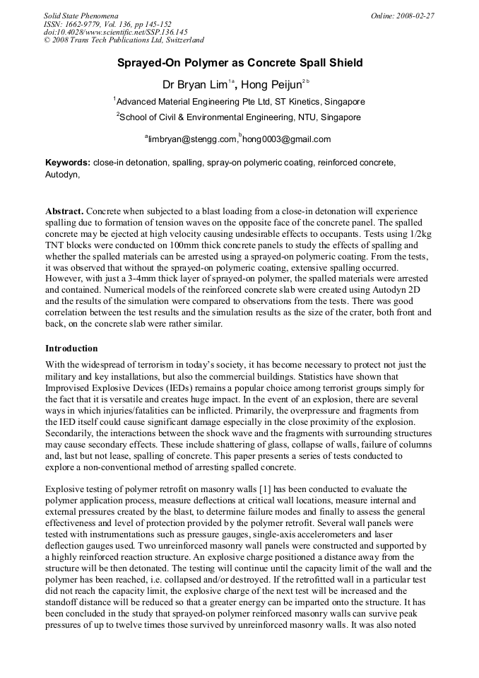 Sprayed-On Polymer as Concrete Spall Shield | Scientific.Net