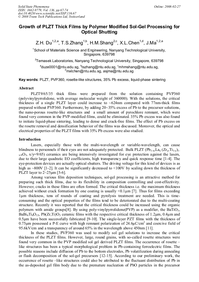 Growth of PLZT Thick Films by Polymer Modified Sol-Gel Processing for ...