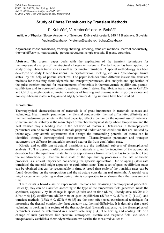 Study of Phase Transitions by Transient Methods | Scientific.Net