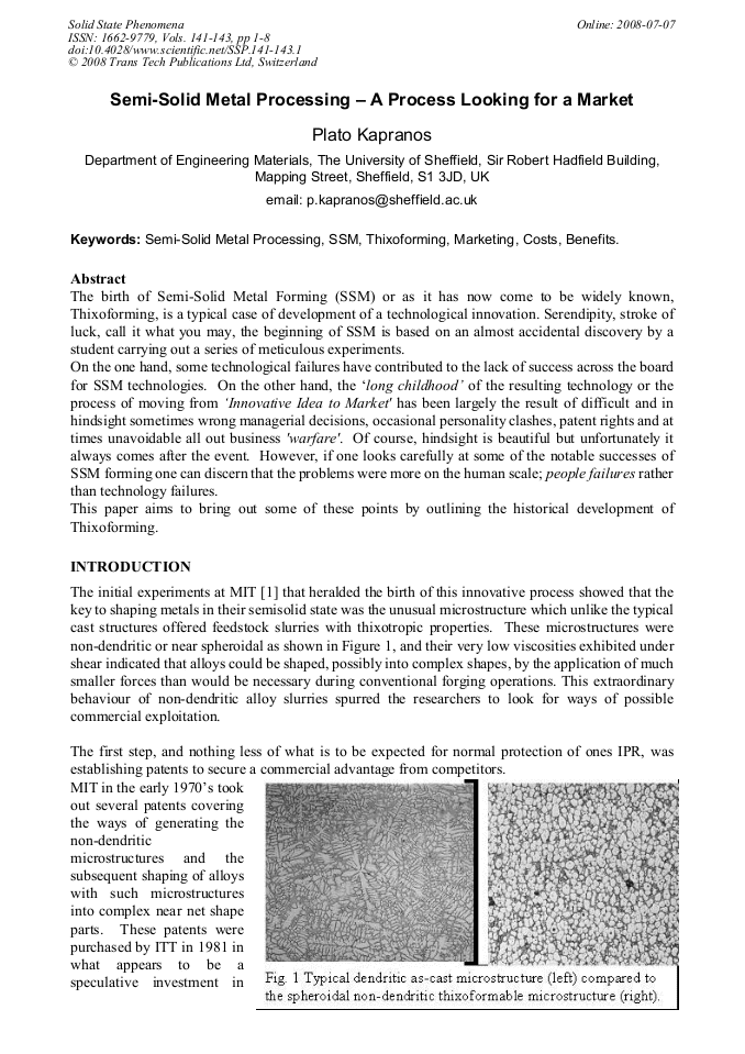 Semi-Solid Metal Processing – A Process Looking for a Market ...