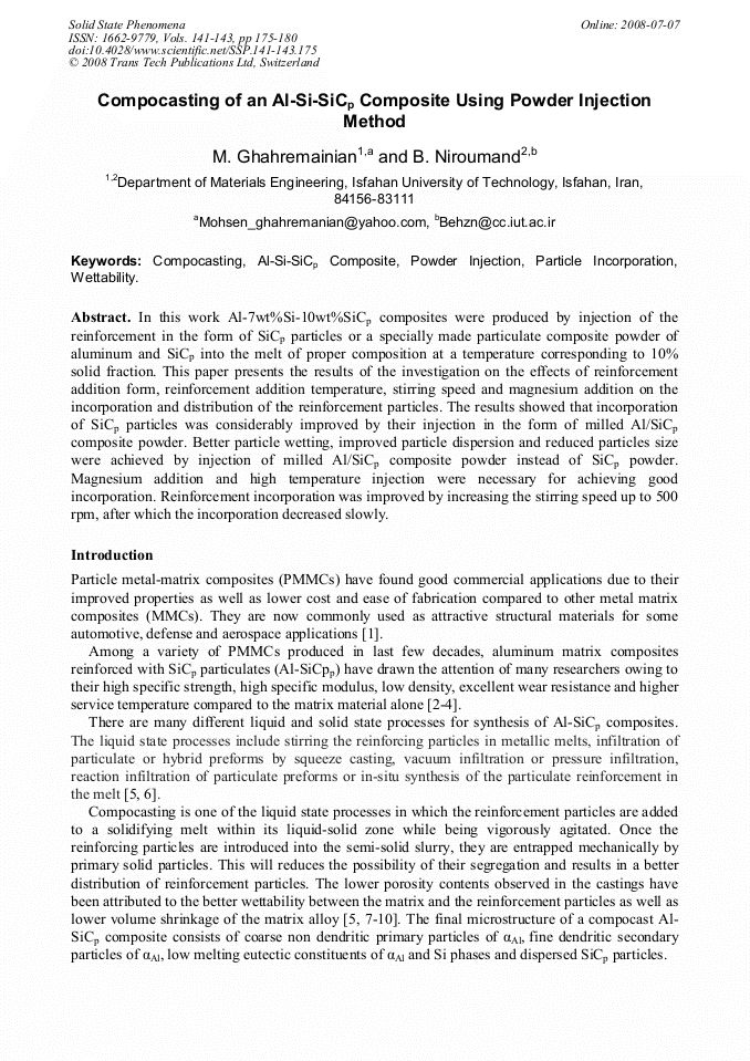 Compocasting of an Al-Si-SiCp Composite Using Powder Injection Method ...