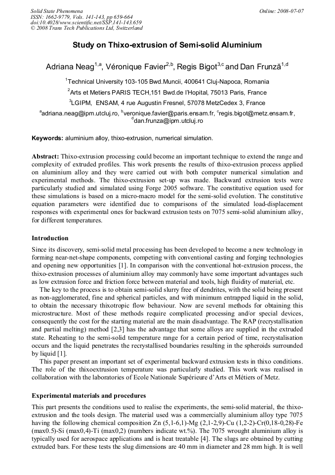 Study on Thixo-Extrusion of Semi-Solid Aluminium | Scientific.Net