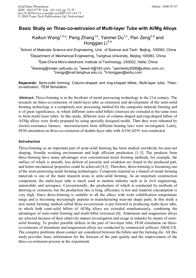 Basic Study on Thixo-Co-Extrusion of Multi-Layer Tube with Al/Mg Alloys ...