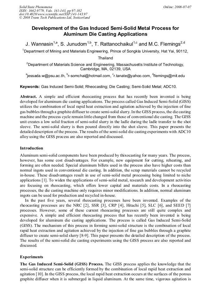 Development of the Gas Induced Semi-Solid Metal Process for Aluminum ...