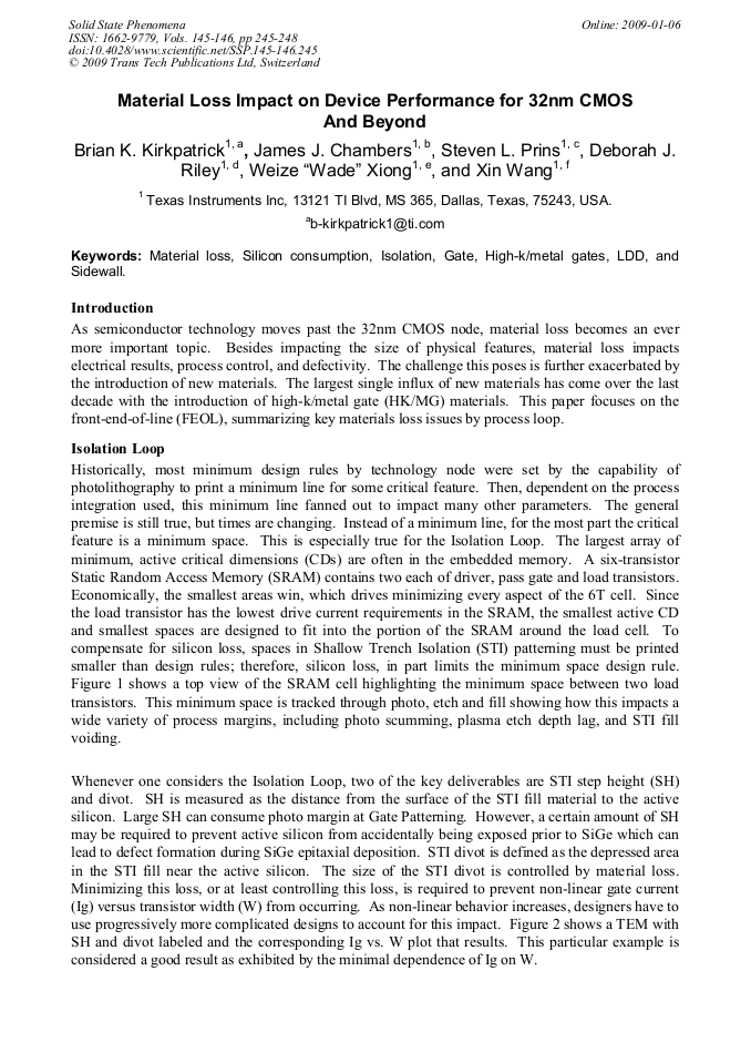 Material Loss Impact on Device Performance for 32nm CMOS and Beyond ...