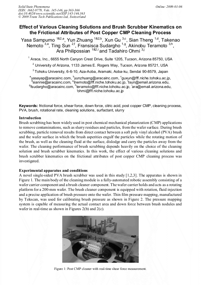 Effect of Various Cleaning Solutions and Brush Scrubber Kinematics on ...