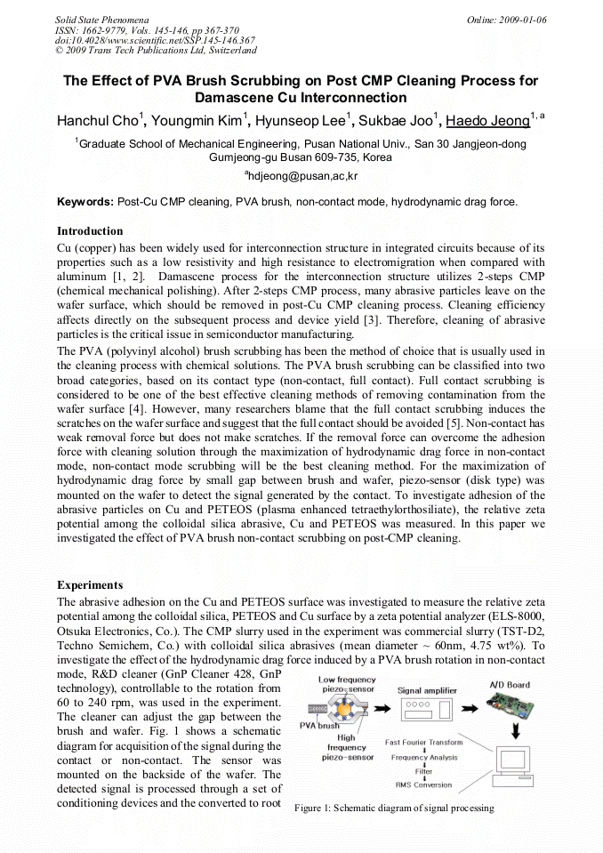 The Effect of PVA Brush Scrubbing on Post CMP Cleaning Process for ...