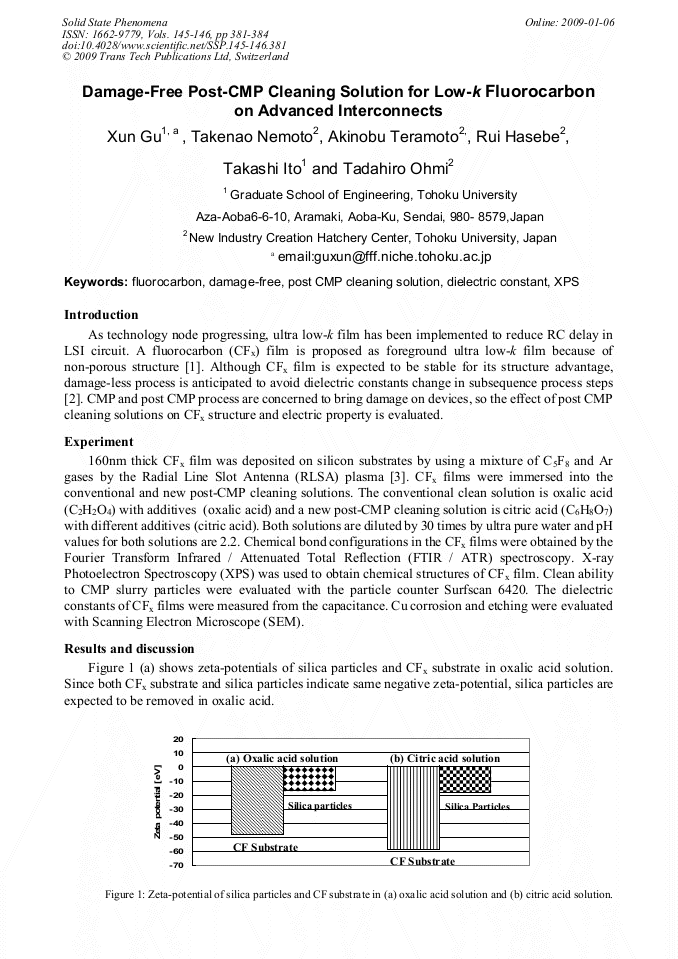 Damage-Free Post-CMP Cleaning Solution for Low-k Fluorocarbon on ...