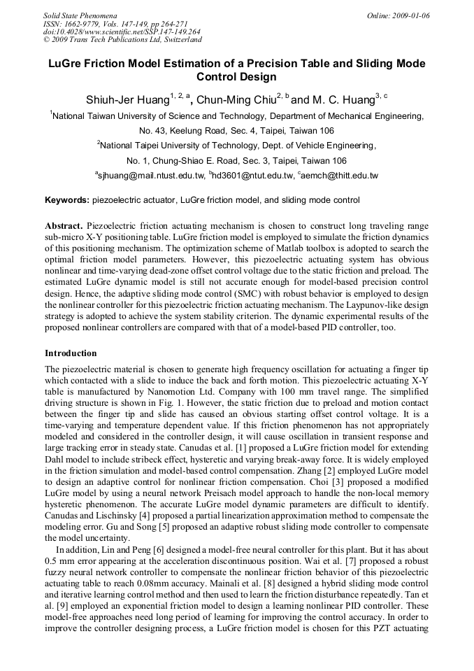 LuGre Friction Model Estimation of a Precision Table and Sliding Mode ...