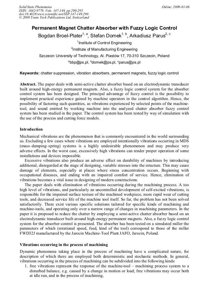 Permanent Magnet Chatter Absorber with Fuzzy Logic Control | Scientific.Net