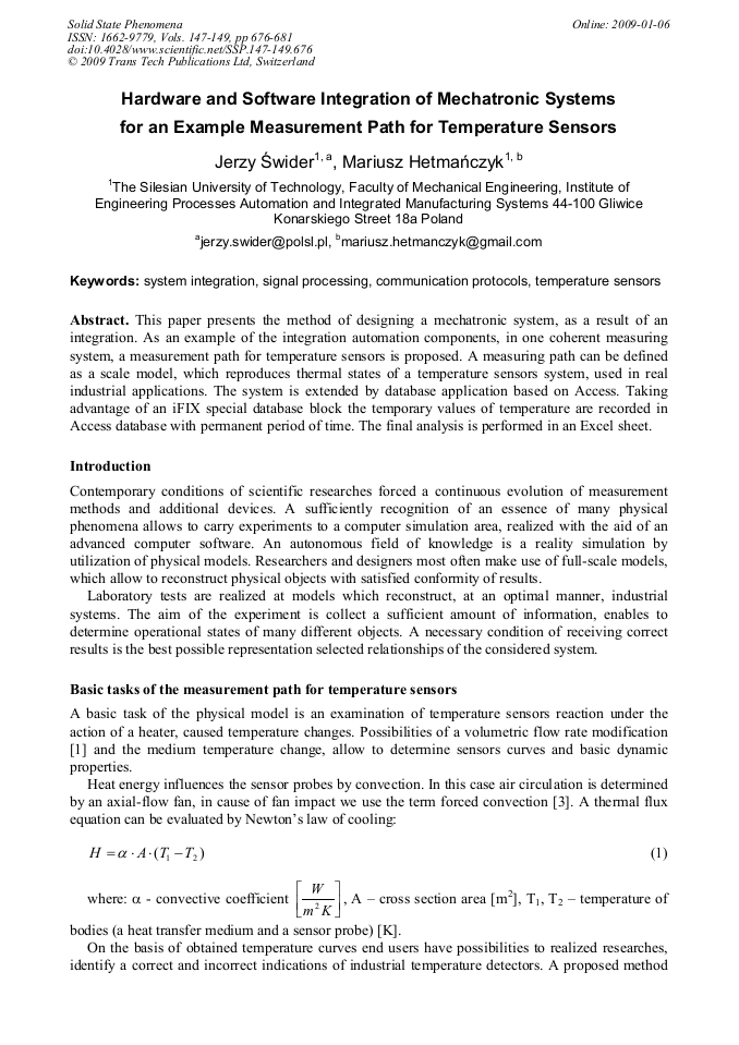 Hardware and Software Integration of Mechatronic Systems for an Example ...