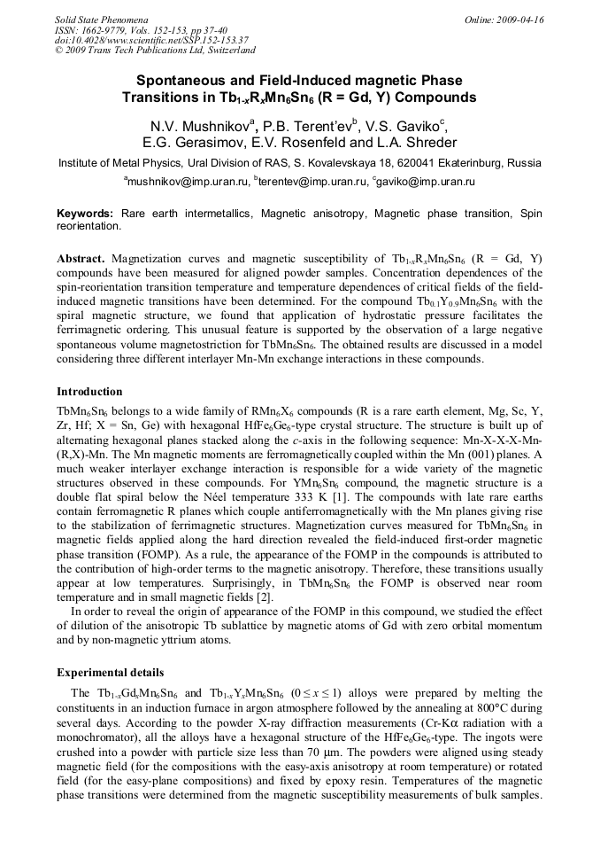 Spontaneous and Field-Induced Magnetic Phase Transitions in Tb1 ...
