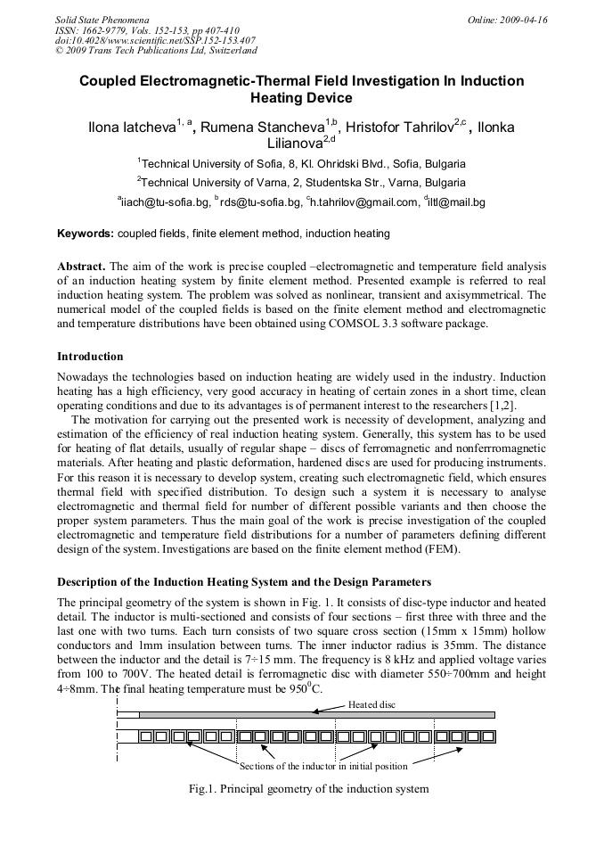 Coupled Electromagnetic Thermal Field Investigation In Induction Heating Device Scientific Net