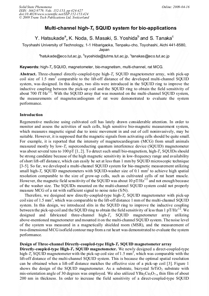 Multi-Channel High-Tc SQUID System for Bio-Applications | Scientific.Net