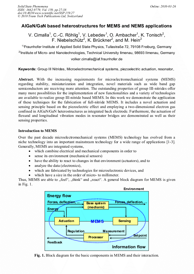 AlGaN/GaN Based Heterostructures for MEMS and NEMS Applications ...