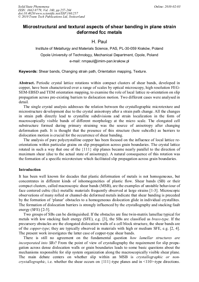 Microstructural and Textural Aspects of Shear Banding in Plane Strain ...